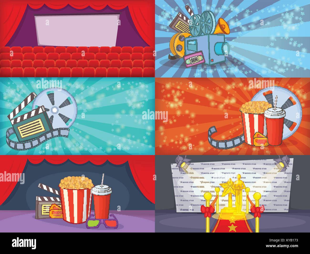 Cinema movie banner set horizontal in cartoon style for any design ...