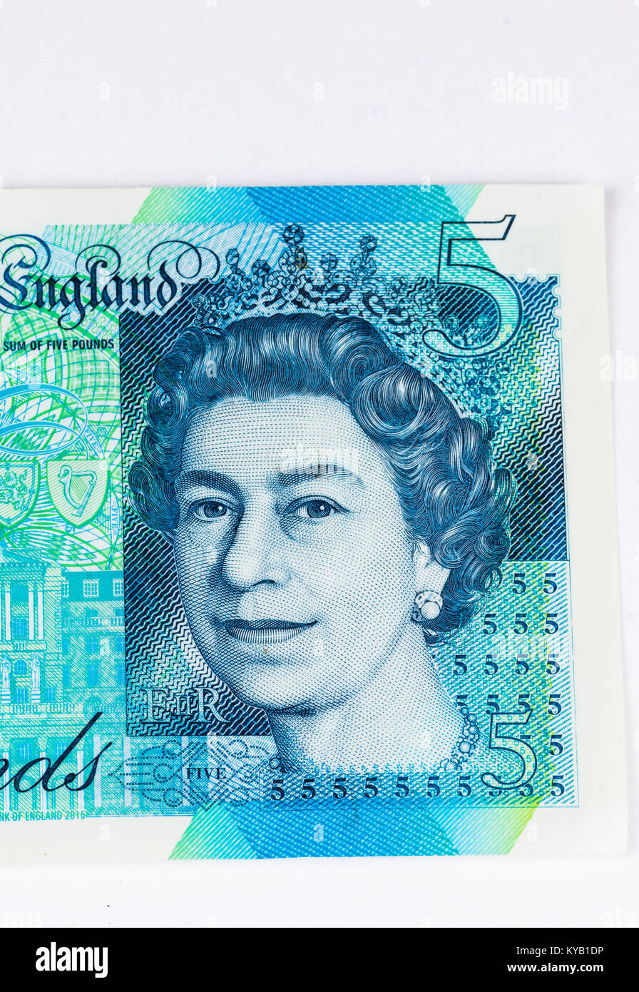 New Five pound note on white background Stock Photo - Alamy