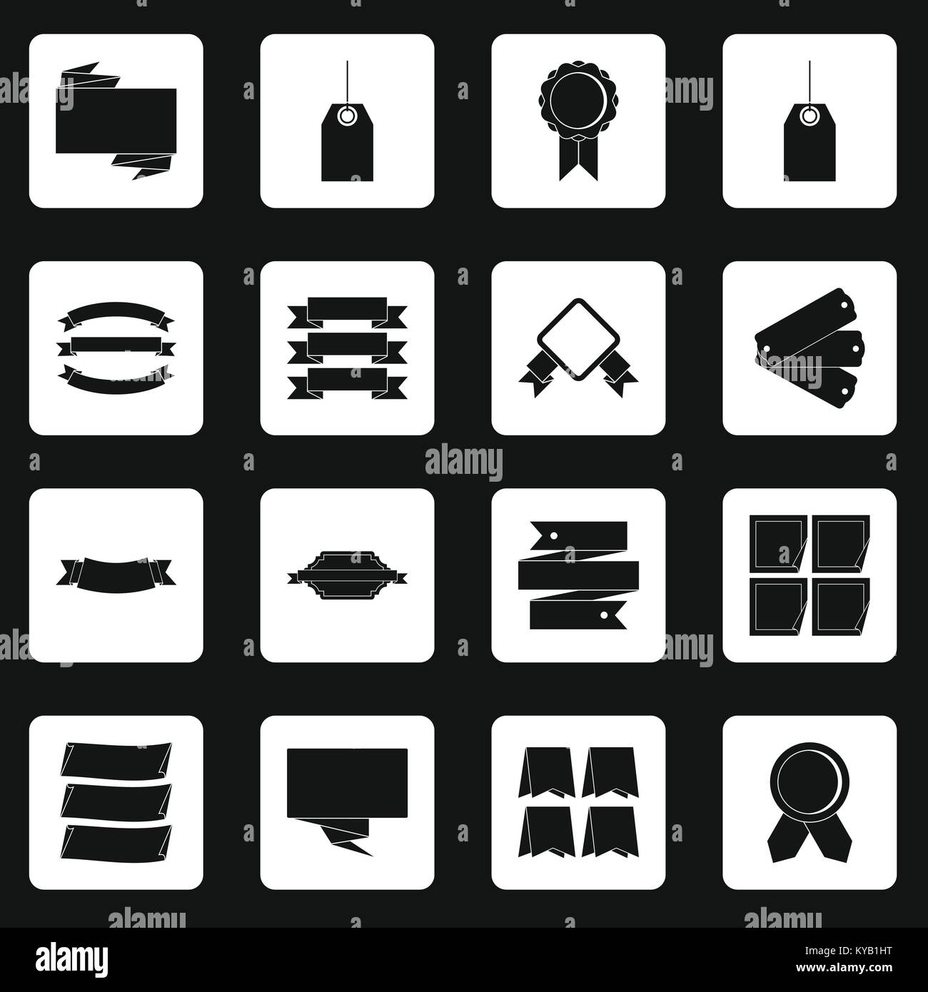 Different colorful labels icons set in white squares on black ...