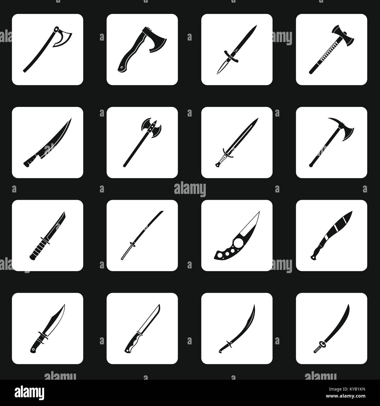 Steel arms symbols icons set in white squares on black background ...