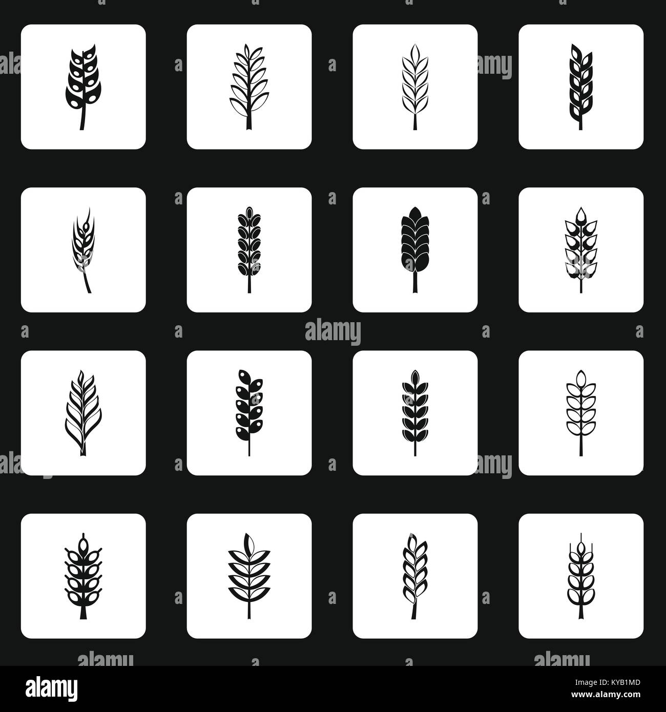 Ear corn icons set in white squares on black background simple style ...