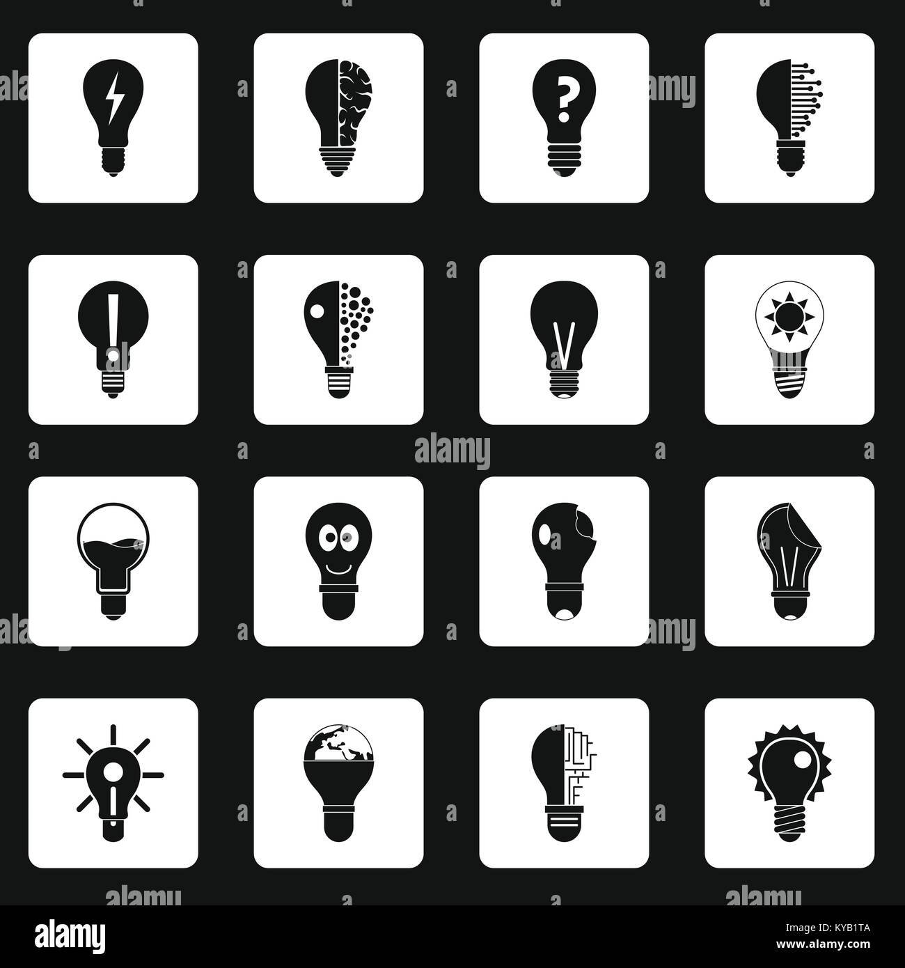Lamp logo icons set in white squares on black background simple style ...