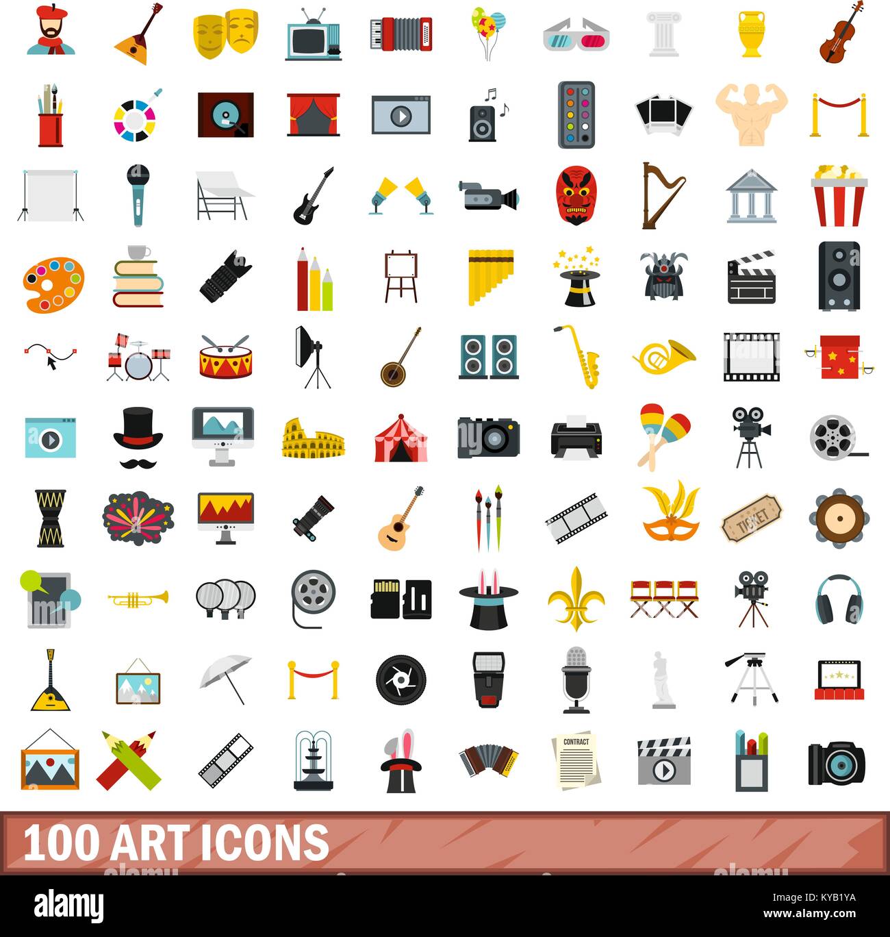 100 art icons set in flat style for any design vector illustration ...