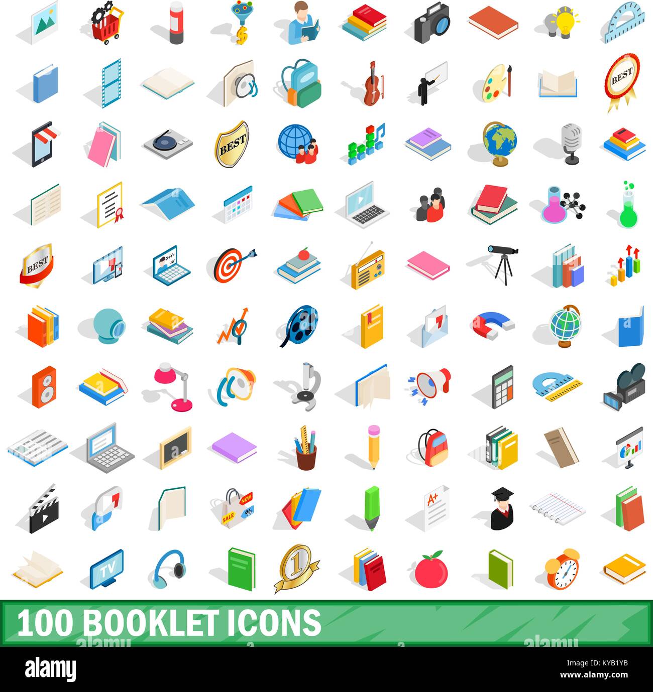 100 booklet icons set in isometric 3d style for any design vector ...