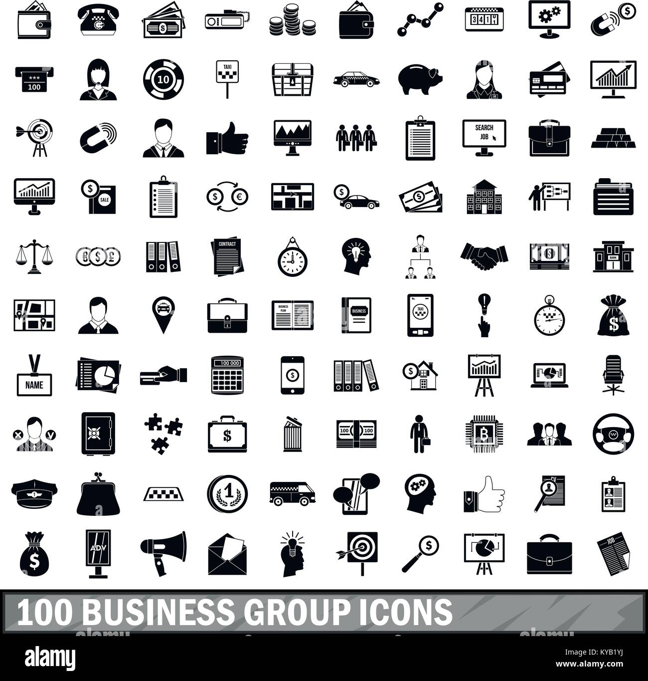 100 business group icons set in simple style for any design vector ...