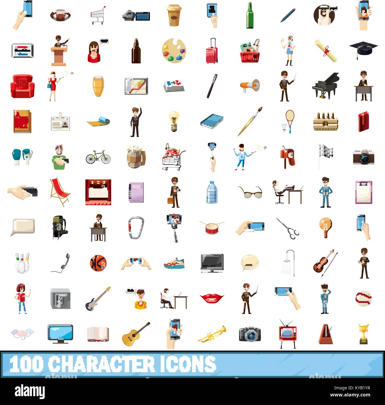 100 character icons set in cartoon style for any design vector ...