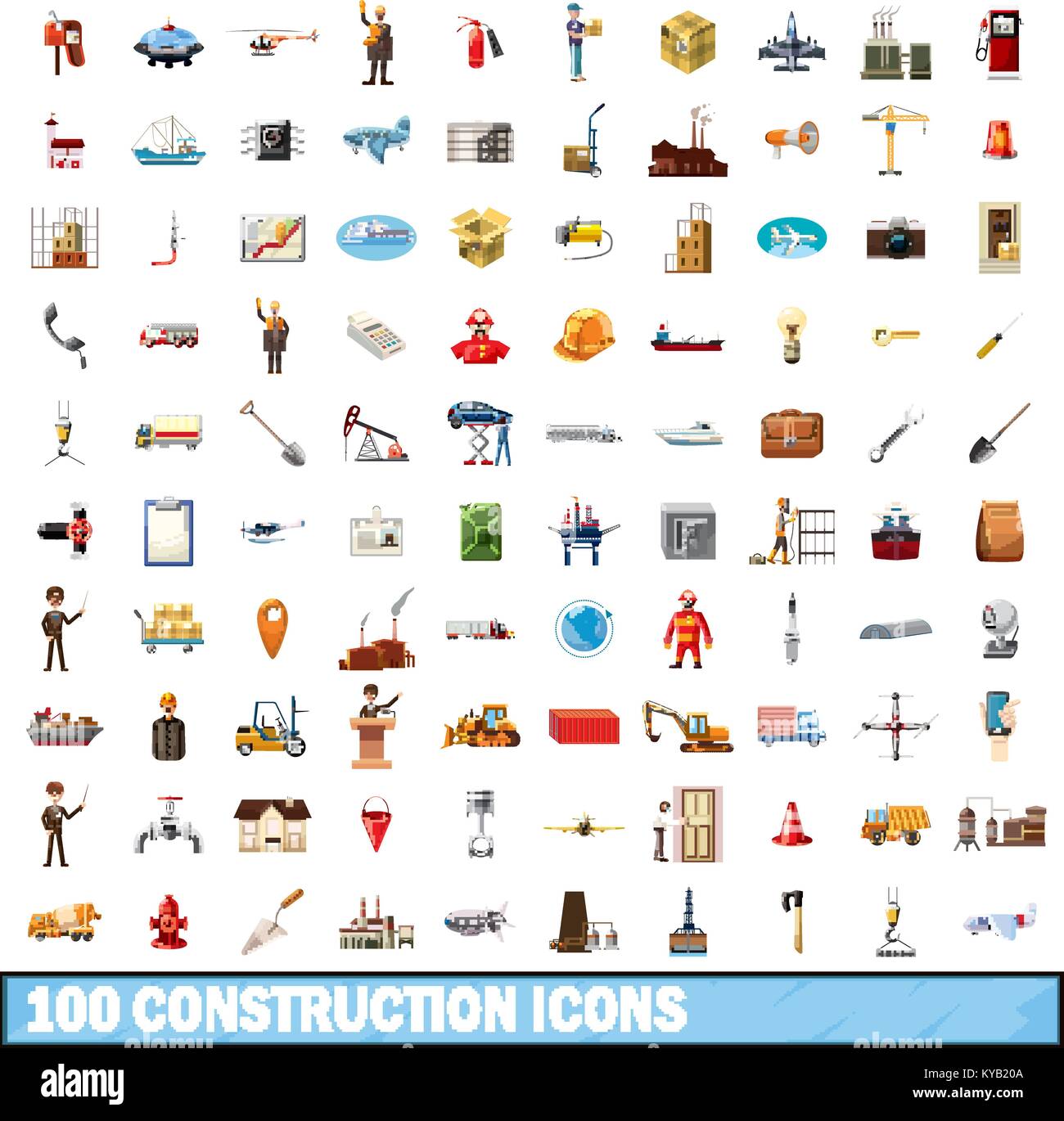 100 construction icons set in cartoon style for any design vector ...