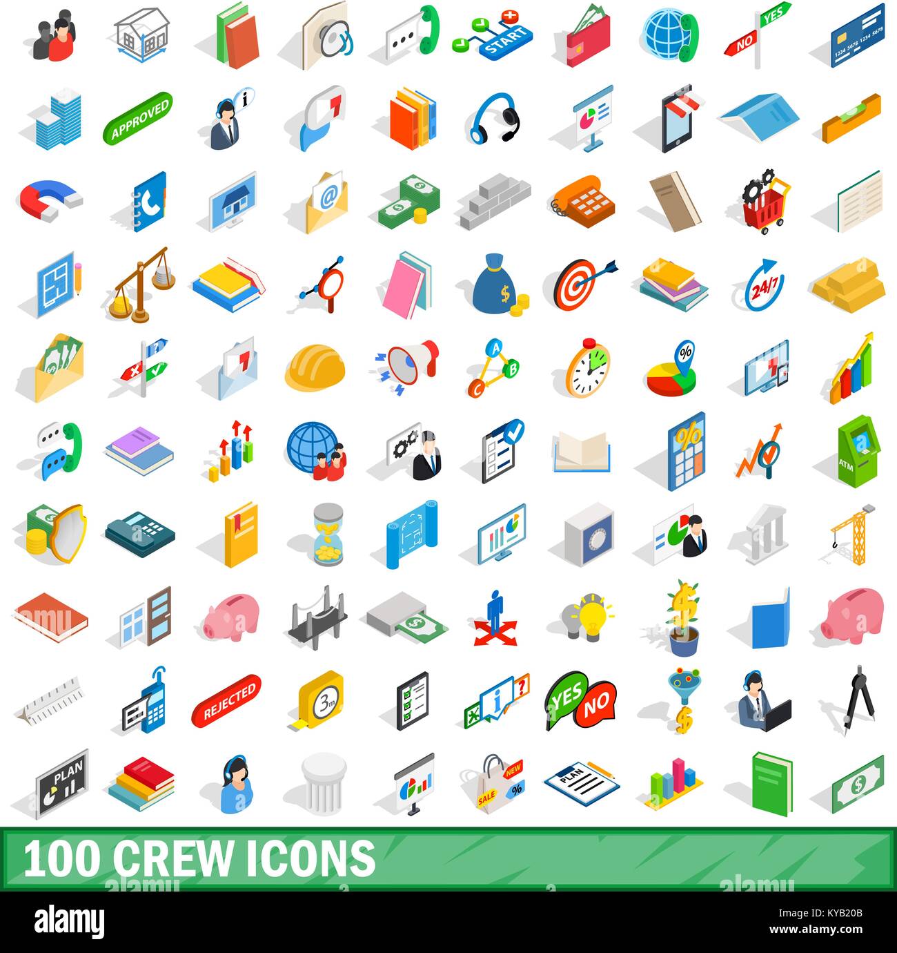 100 crew icons set in isometric 3d style for any design vector ...