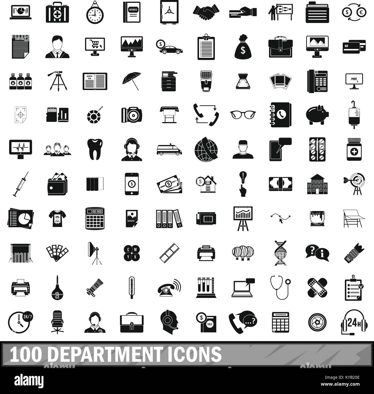 100 department icons set in simple style for any design vector ...