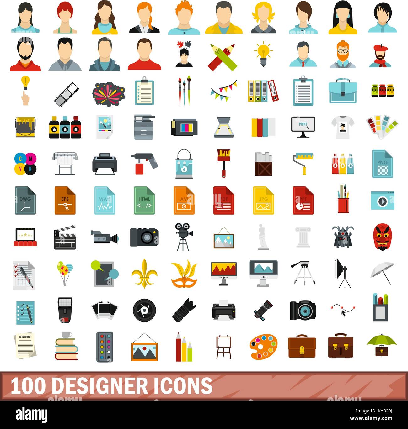 100 designer icons set in flat style for any design vector illustration ...