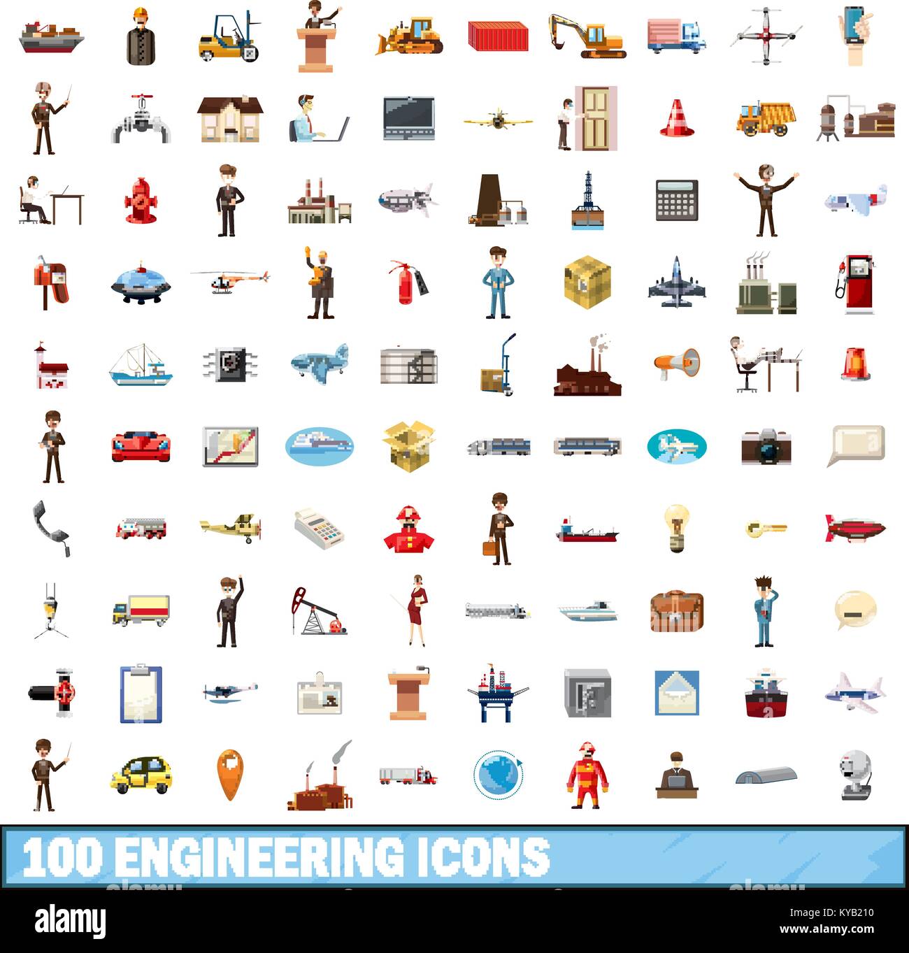 100 engineering icons set in cartoon style for any design vector ...