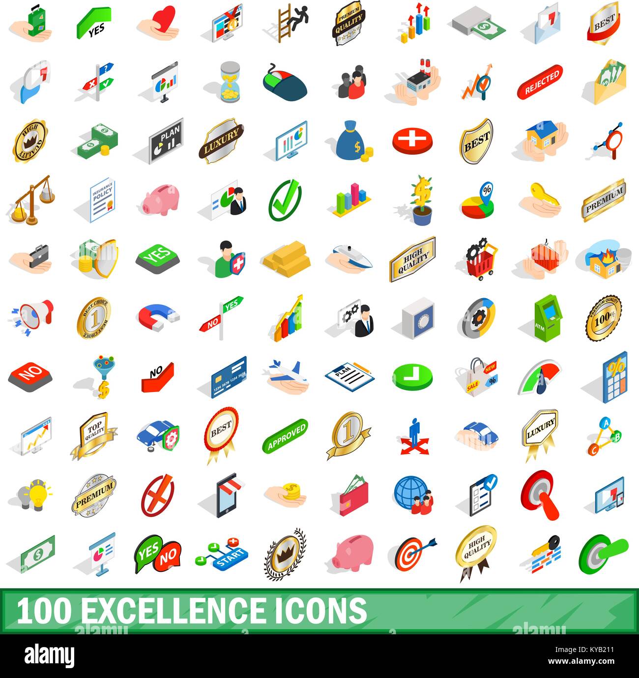 100 excellence icons set in isometric 3d style for any design vector ...
