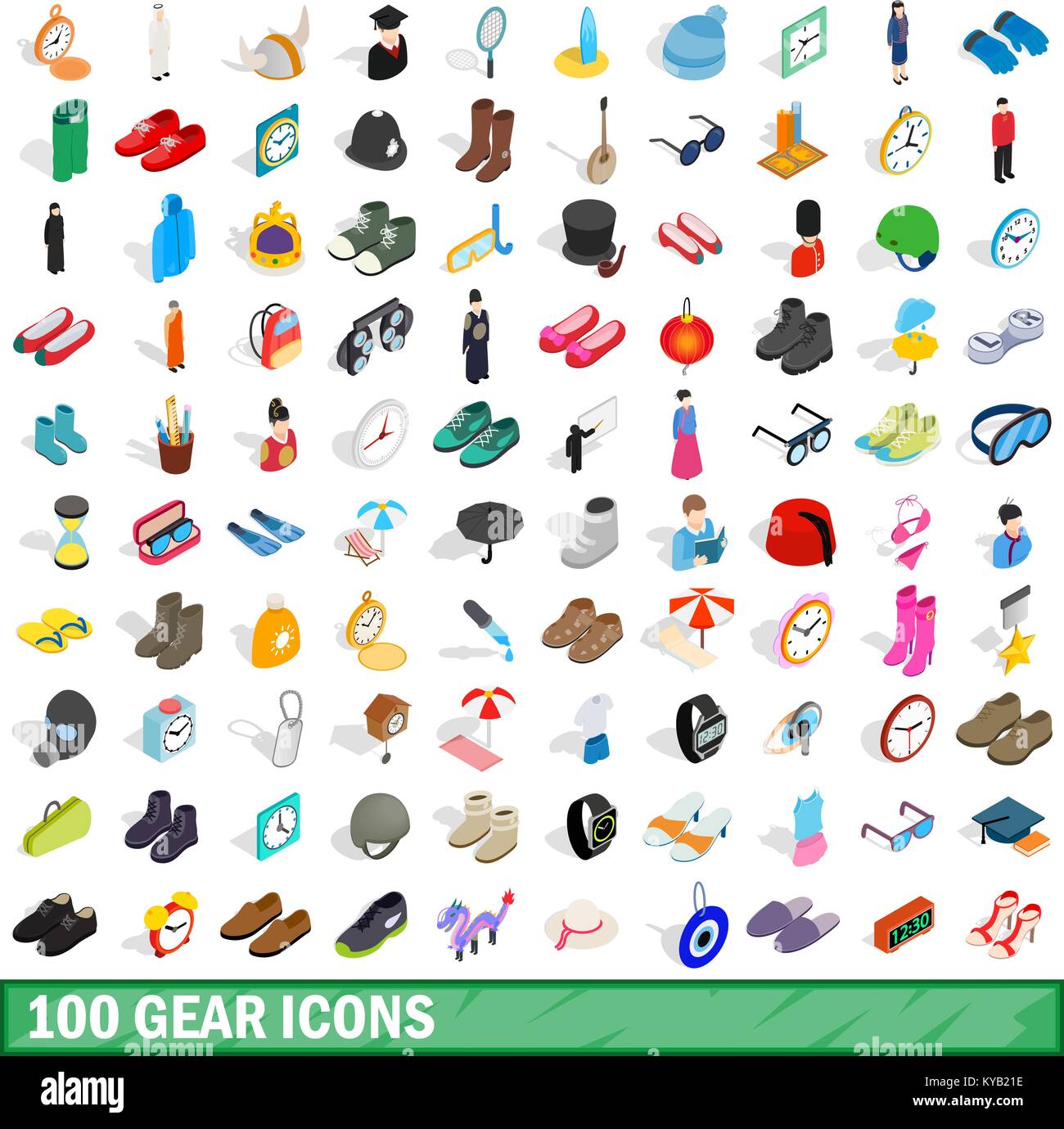 100 gear icons set in isometric 3d style for any design vector ...