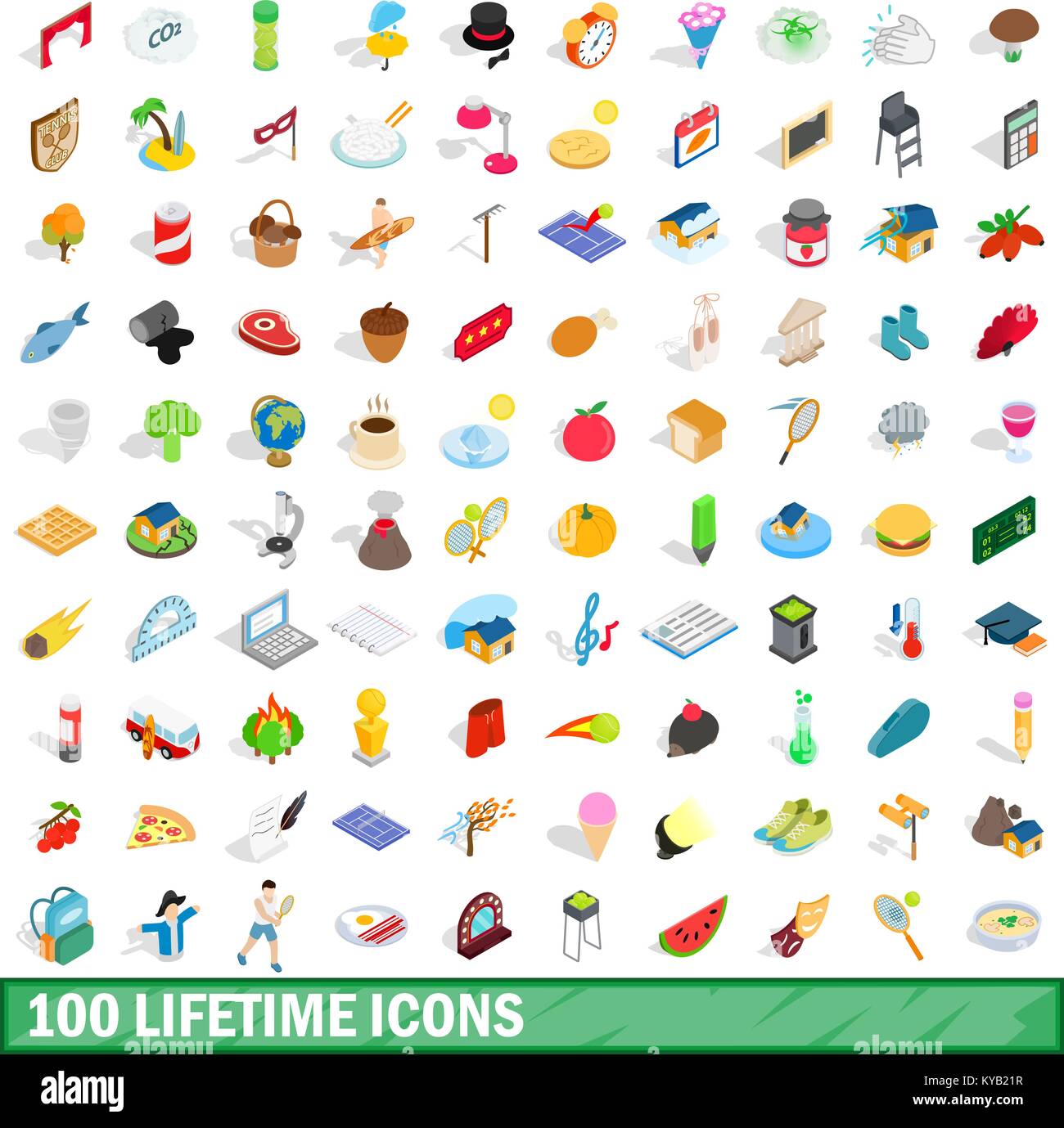 100 lifetime icons set in isometric 3d style for any design vector ...