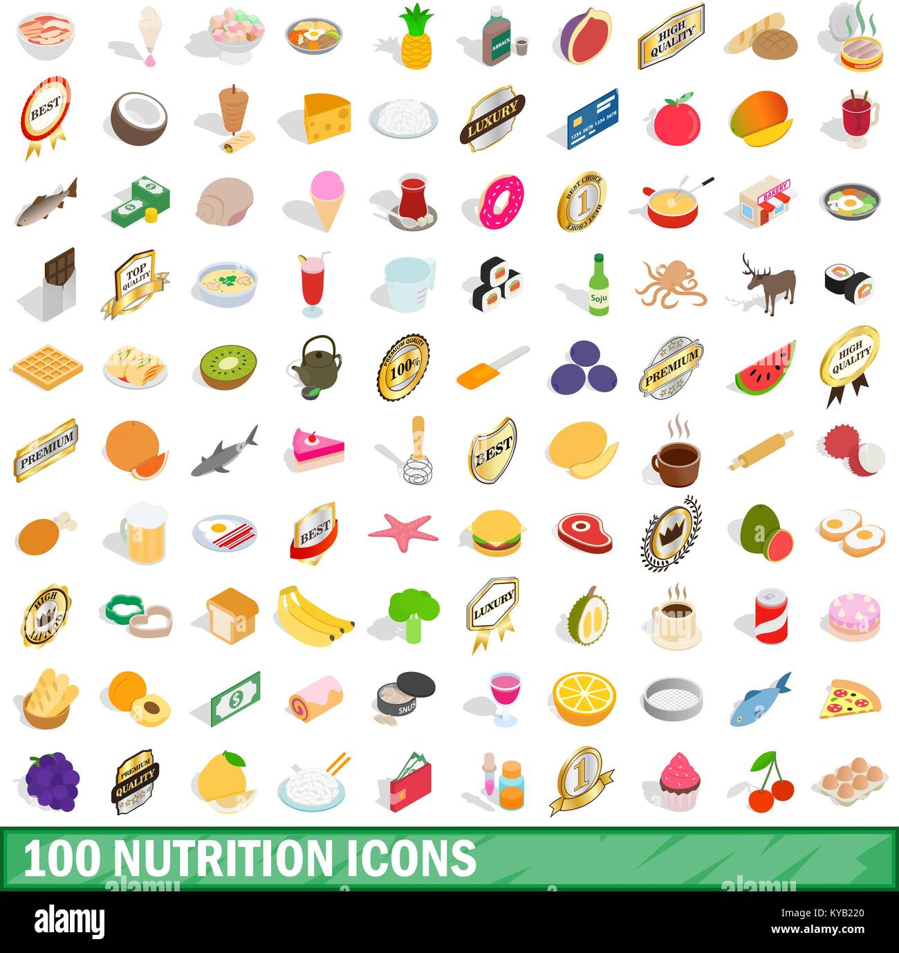 100 nutrition icons set in isometric 3d style for any design vector ...