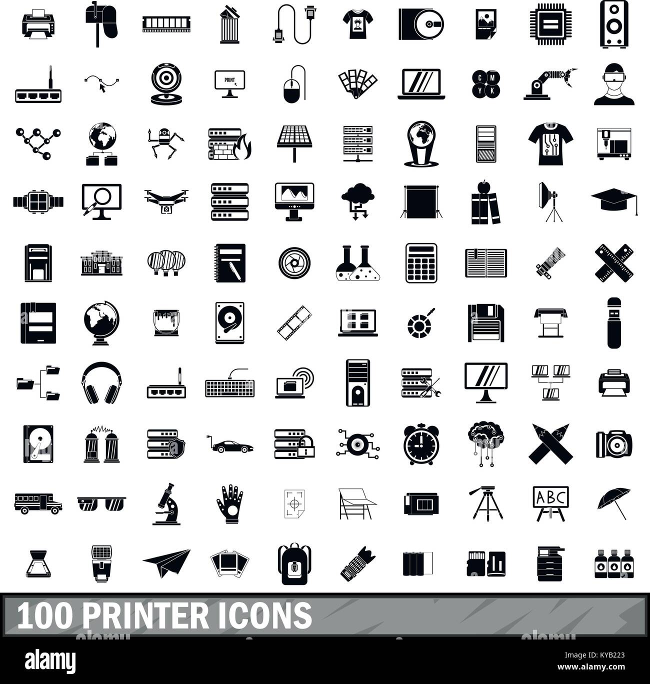 100 printer icons set in simple style for any design vector ...