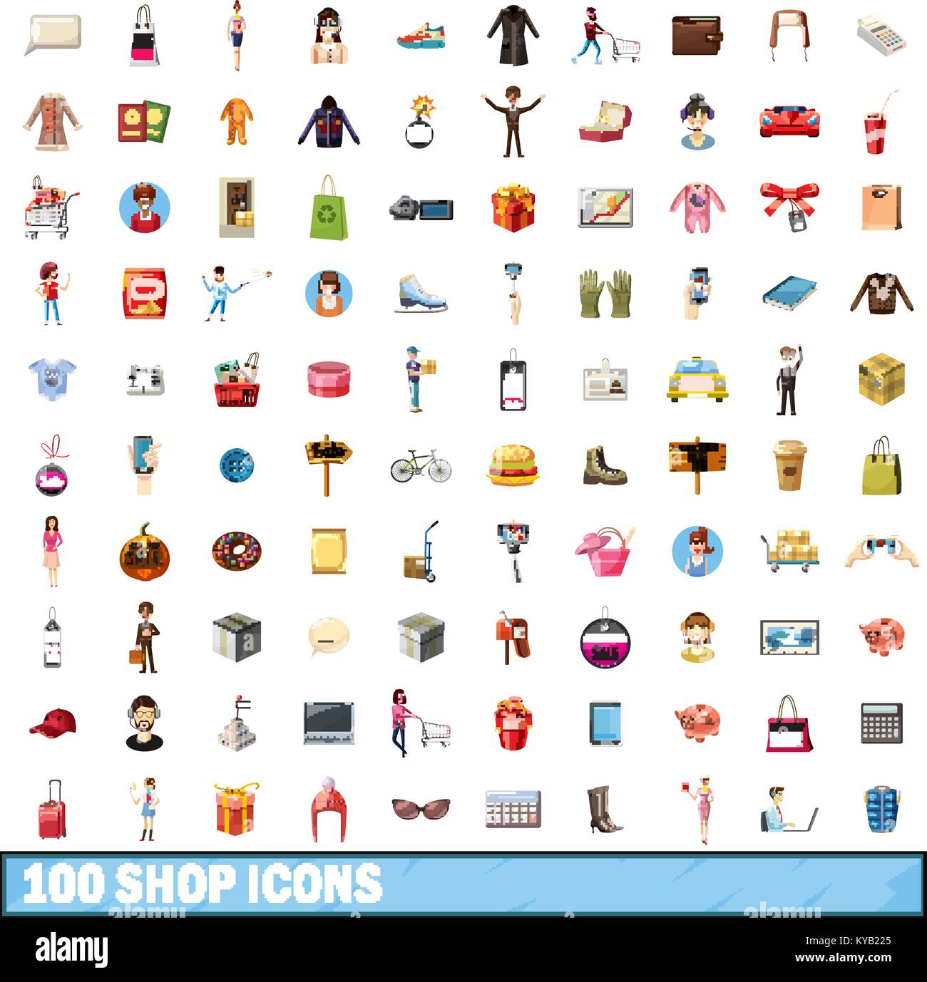 100 shop icons set in cartoon style for any design vector illustration ...