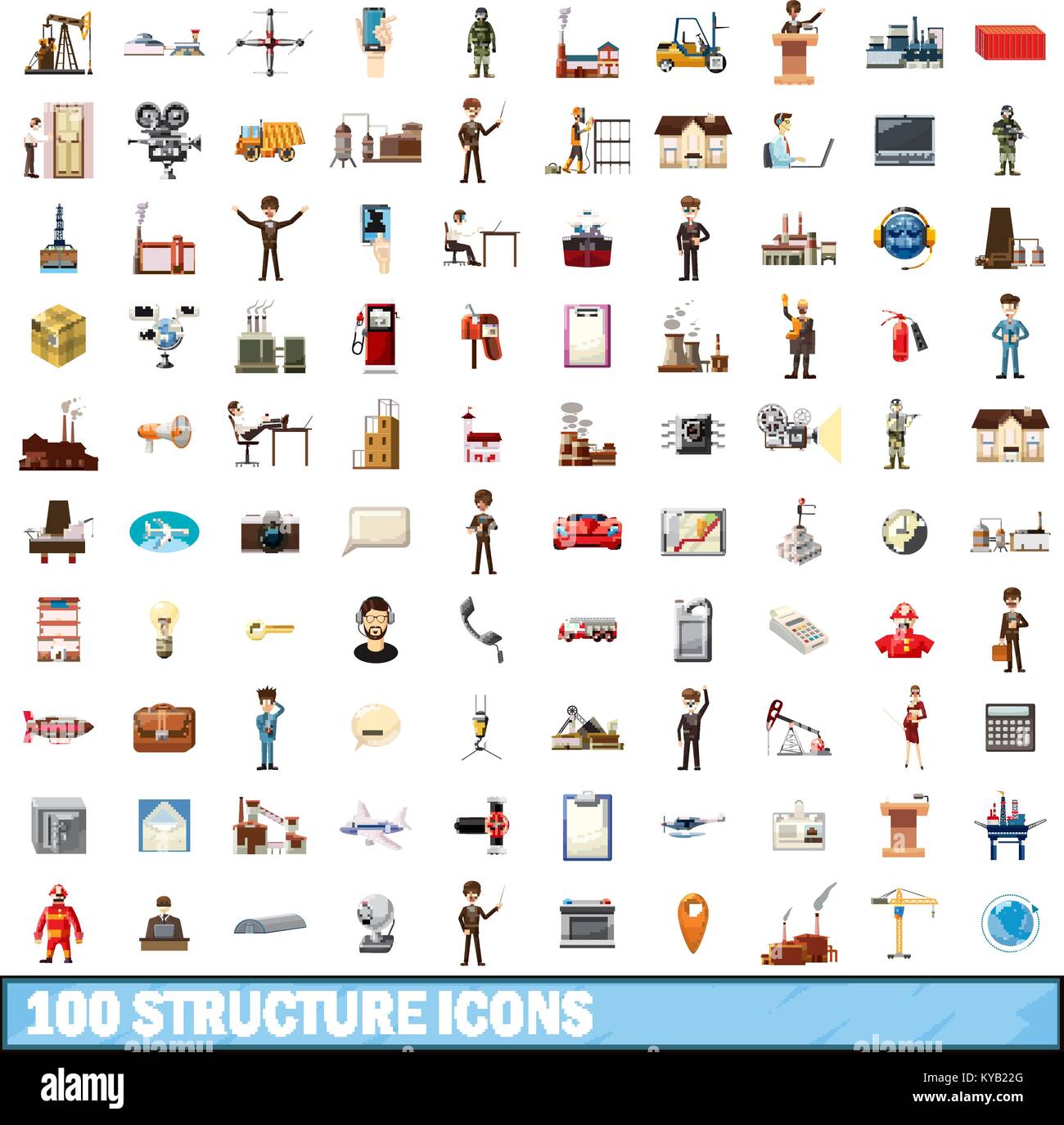 100 structure icons set in cartoon style for any design vector ...