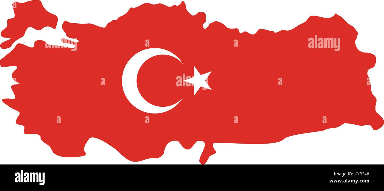 Turkey map in national flag colors icon flat isolated on white ...