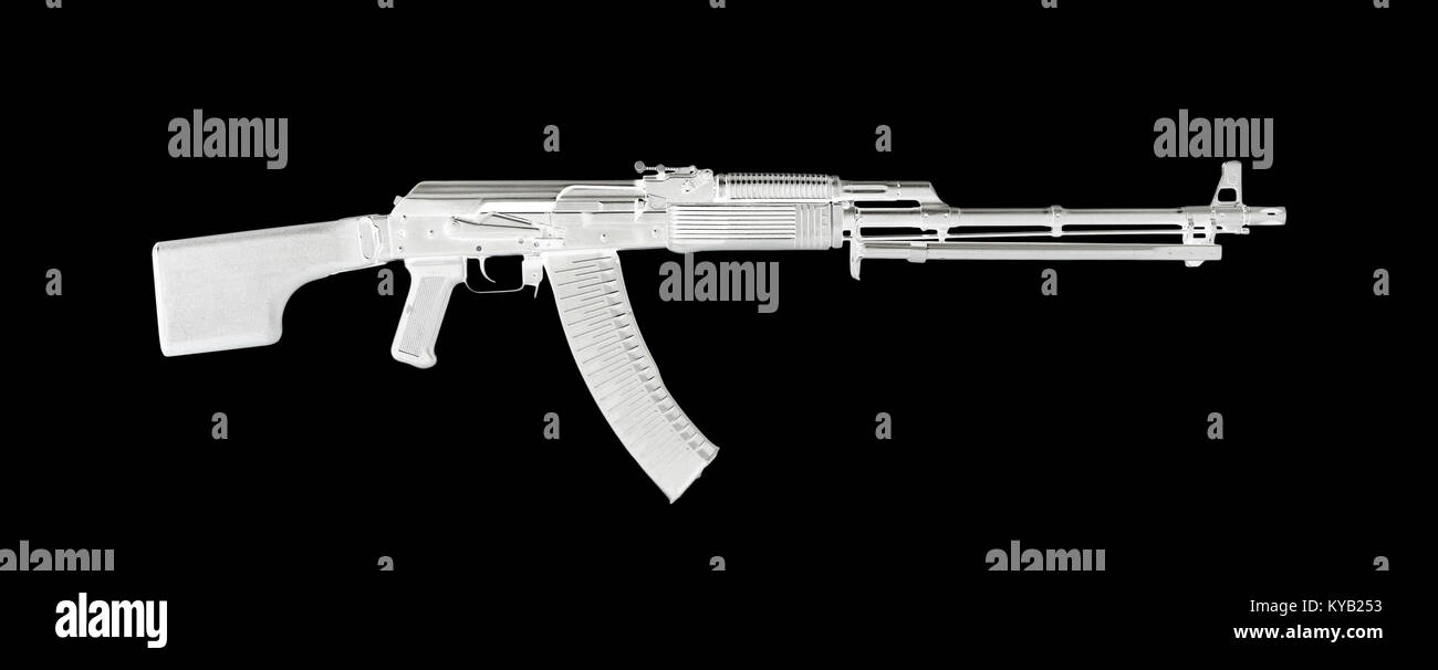 Weapon - A close up black Assault rifle on a white background. It is ...