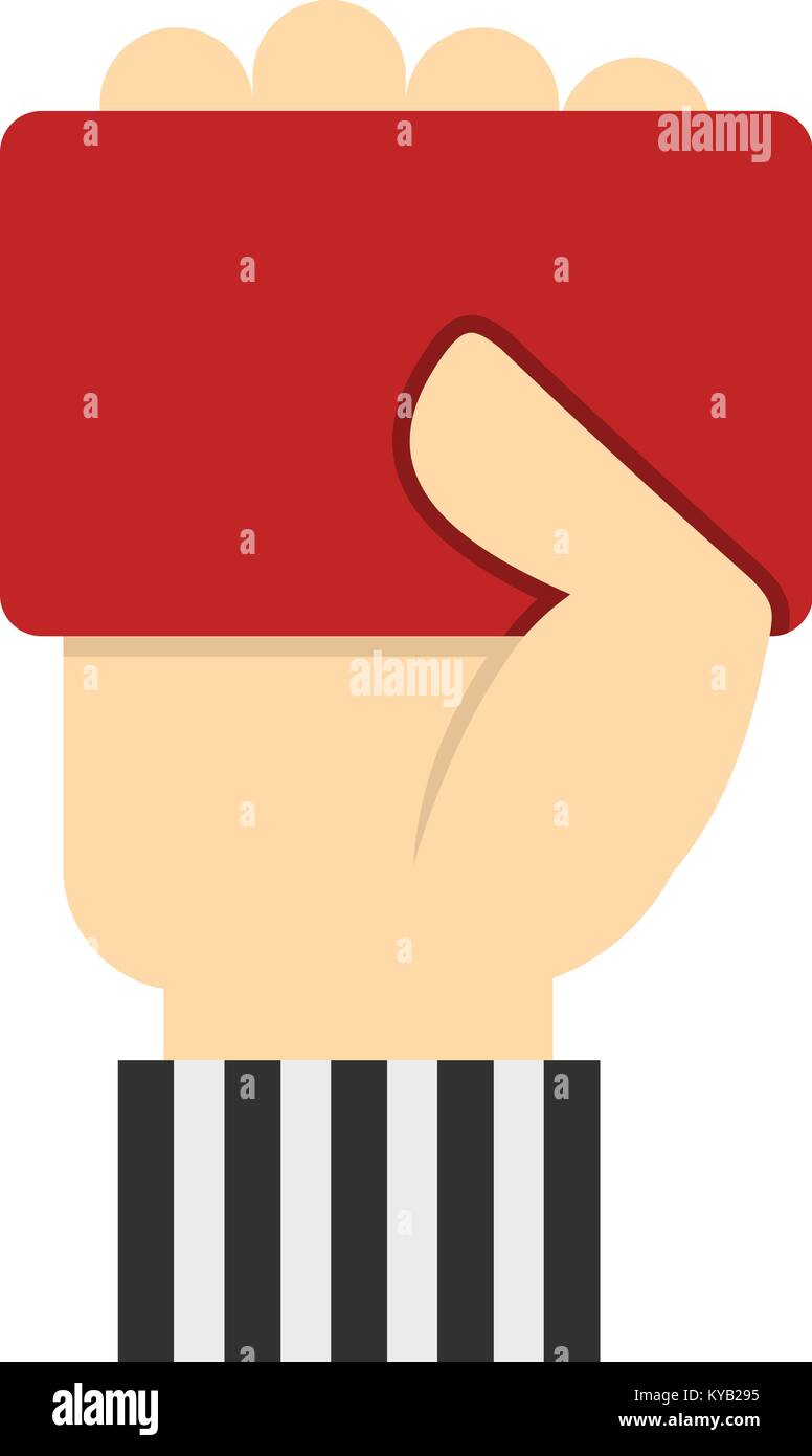 Hand of soccer referee showing red card icon flat isolated on white ...