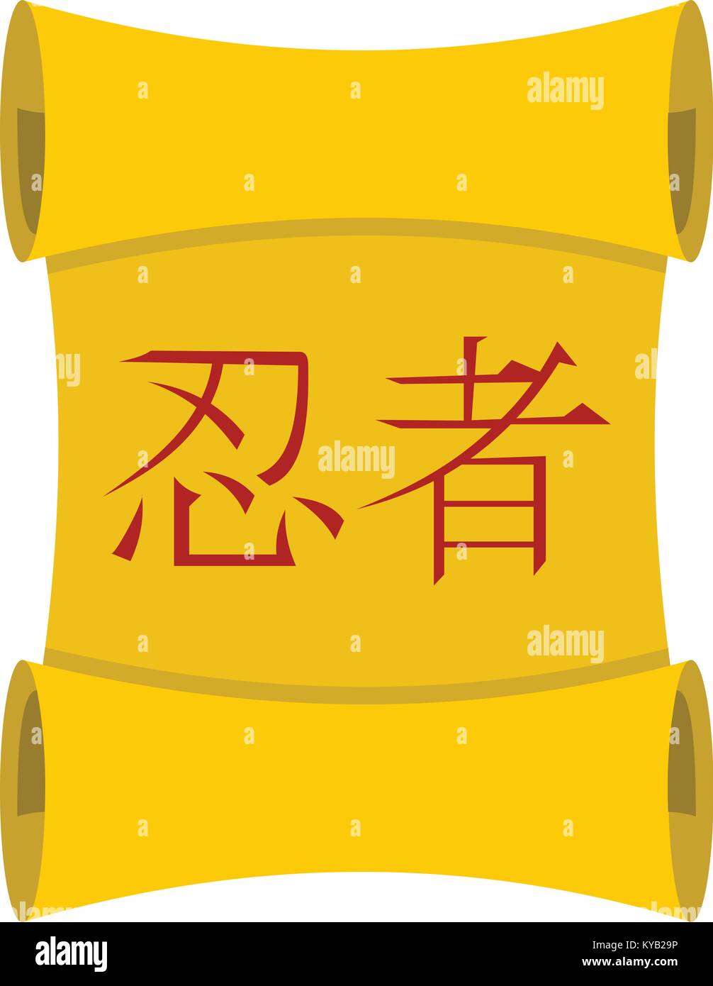 Ancient Japanese traditional scroll icon flat isolated on white ...