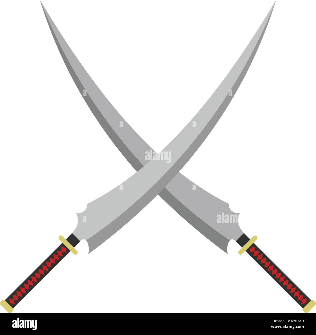 Two crossed Japanese samurai swords icon flat isolated on white ...
