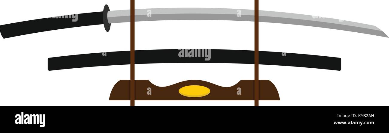 Katana on wooden stand icon flat isolated on white background vector ...