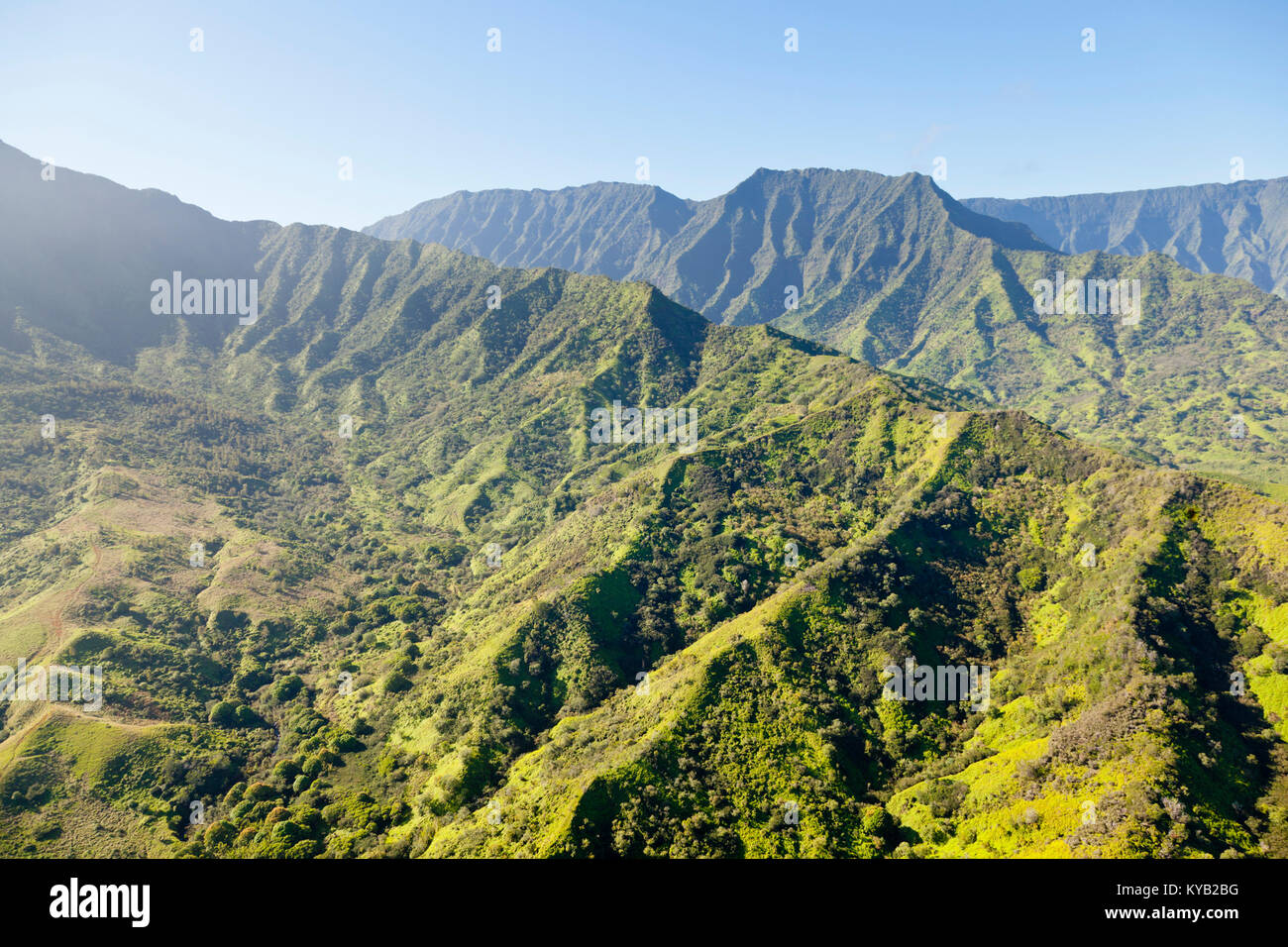 Aerial view from helicopter to the central tropical rain forest in ...