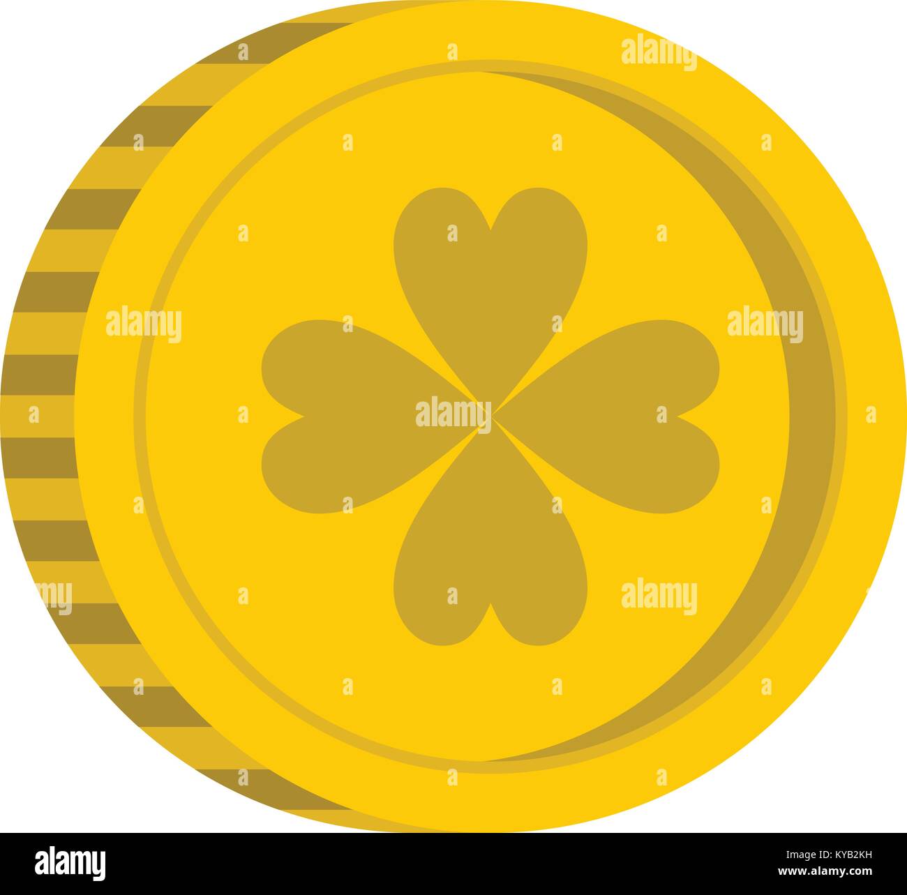 Golden coin with clover sign icon flat isolated on white background ...