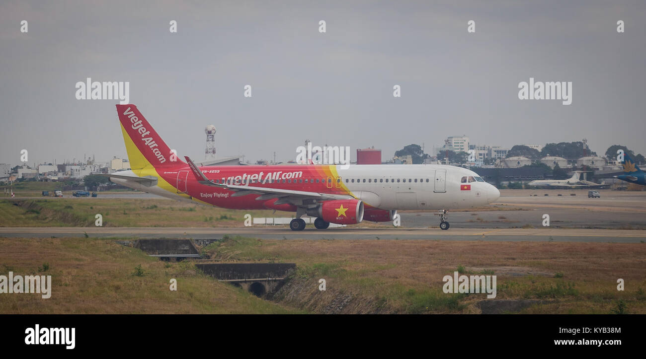 Yangon, Myanmar - Feb 27, 2016. An aircraft on runway at Yangon ...