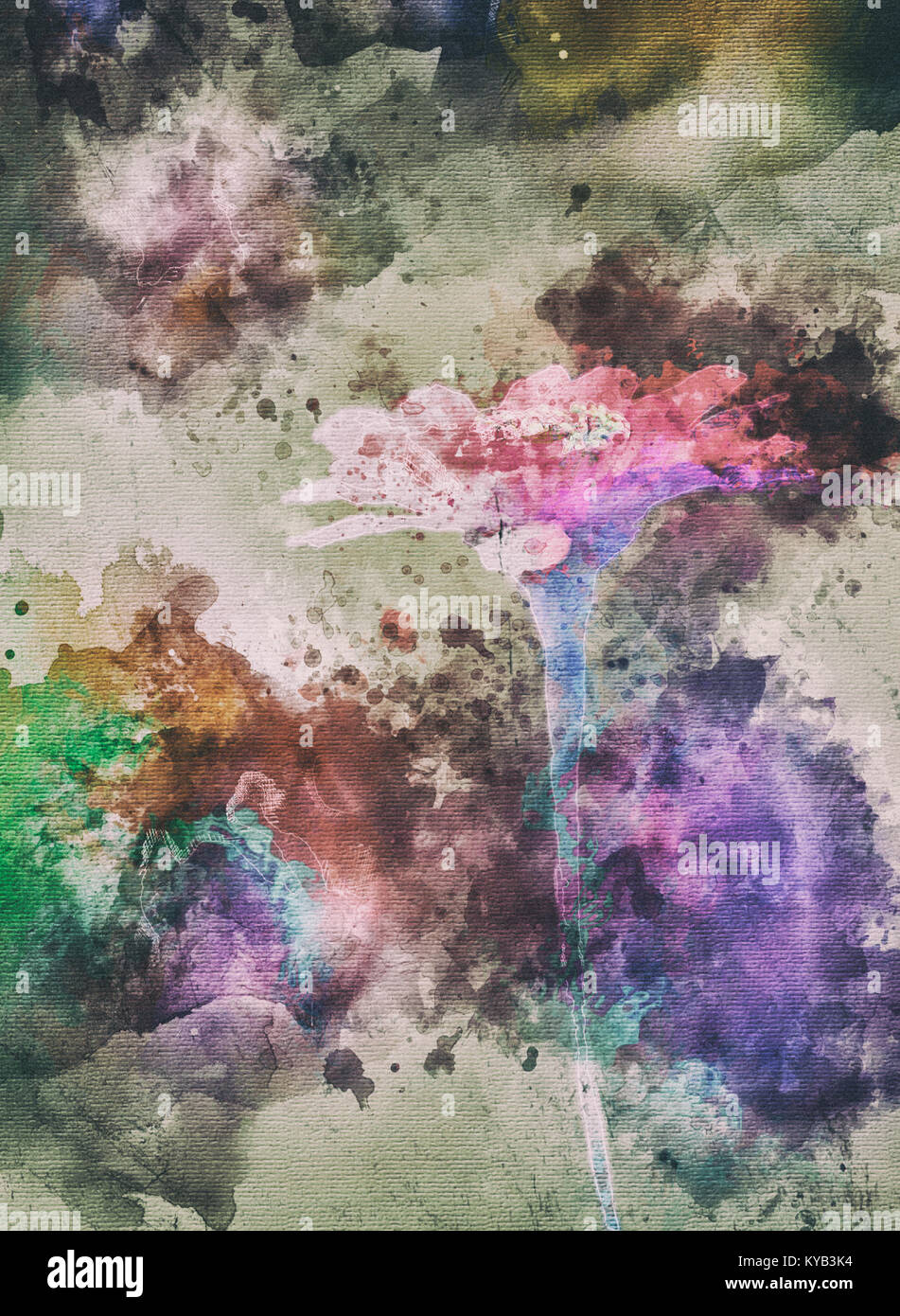 Watercolor painting. expressive flower and splashed art Stock Photo - Alamy