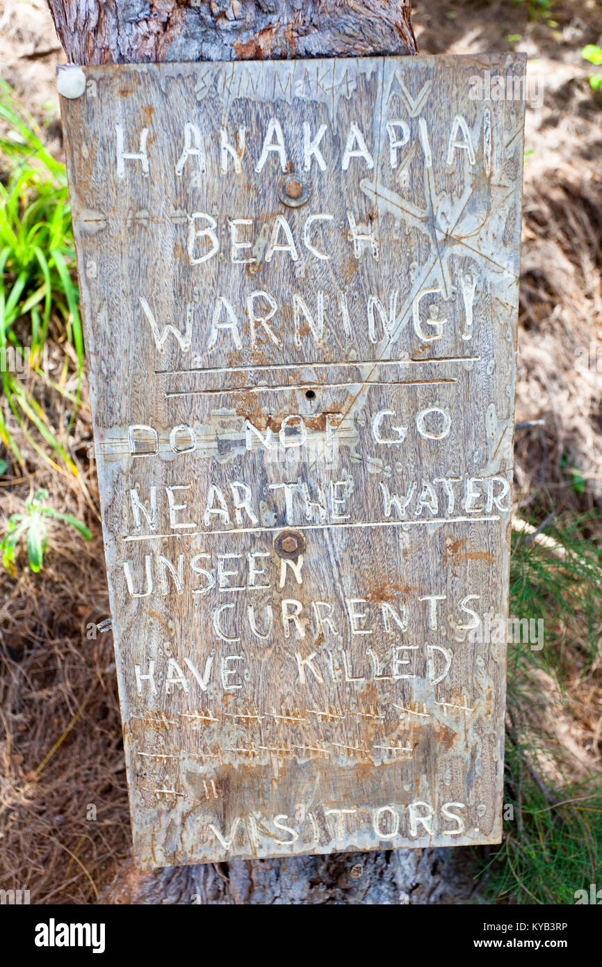 The famous warning sign before Hanakapiai Beach at the Na Pali Coast in ...