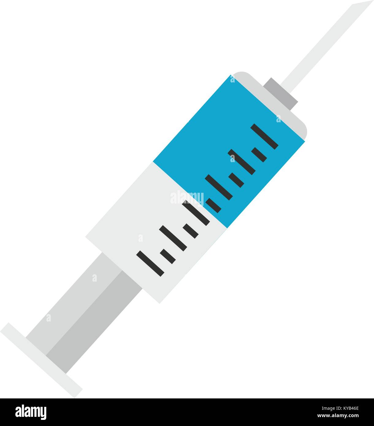 Syringe for injection with needle icon flat isolated on white ...