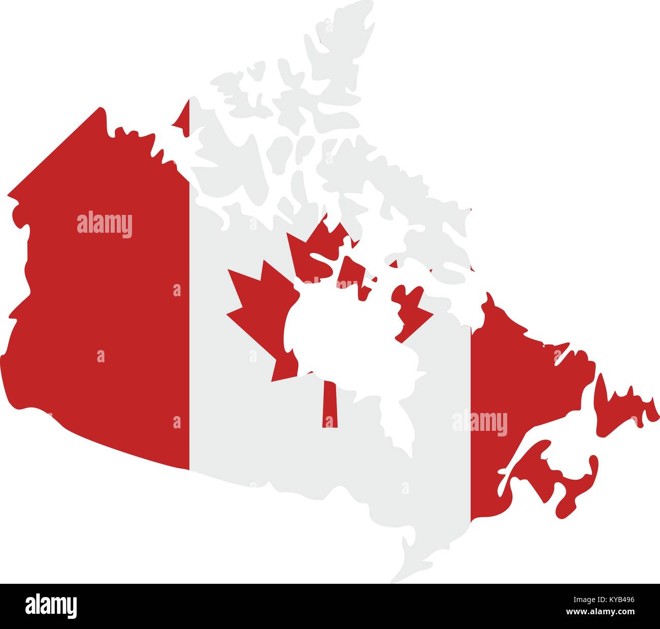 Map of Canada in national flag colors icon flat isolated on white ...