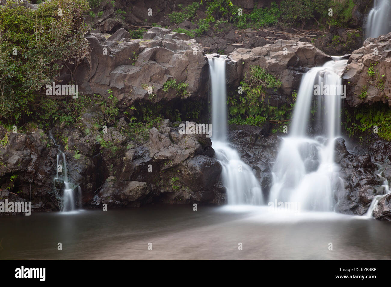 Long exposure of a waterfall at Oheo Gulch, the Seven Sacred Pools in ...