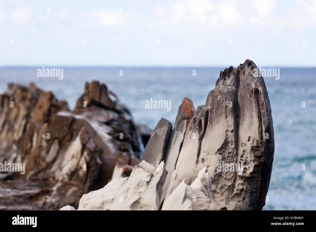 Cooled volcanic rock by the sea in the shape of teeth in the northwest ...