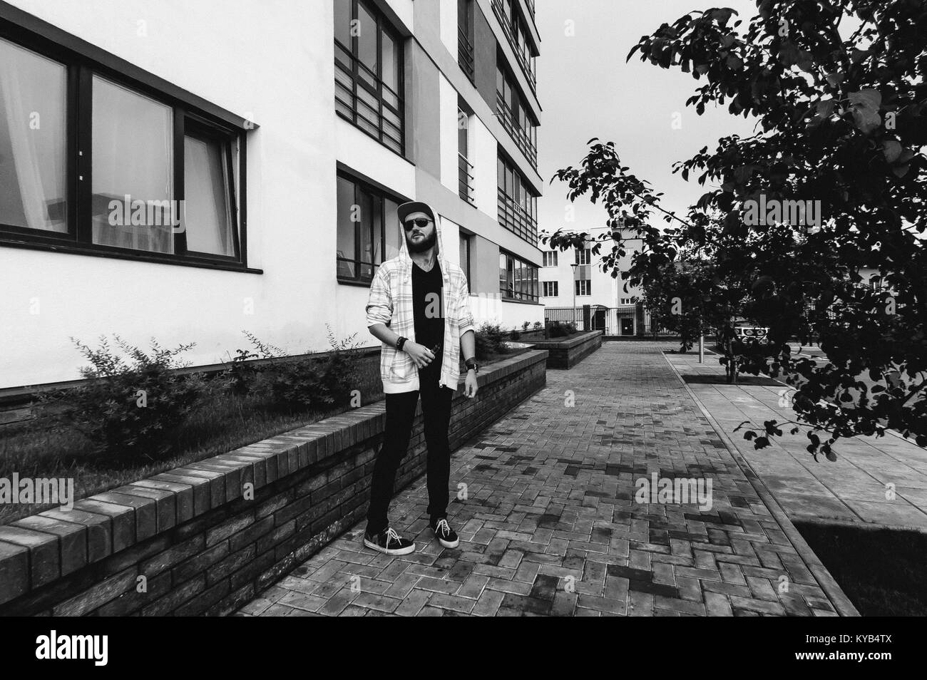 Man beard in checkered Black and White Stock Photos & Images - Alamy