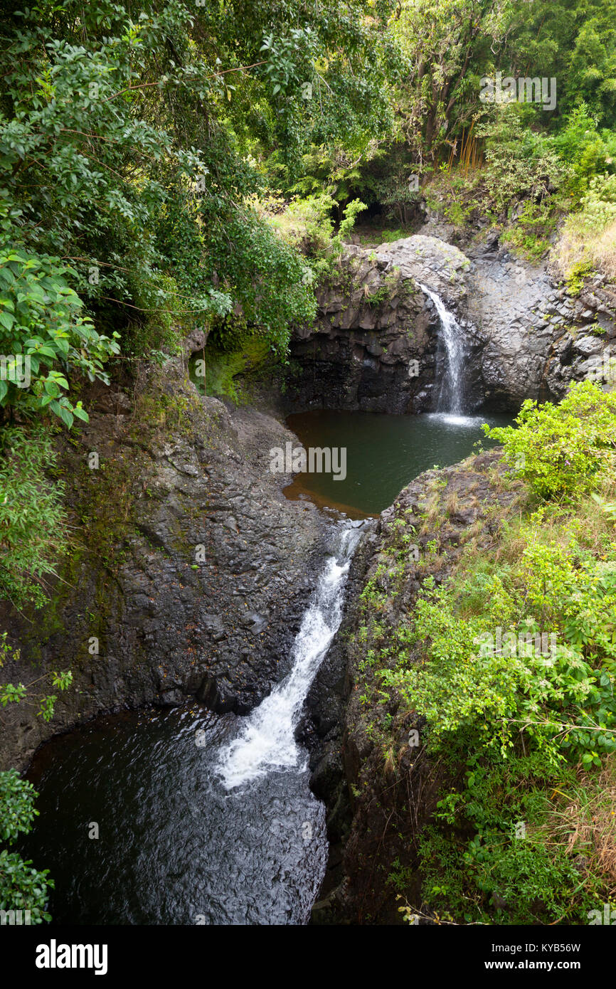 A set of little waterfalls and pools on the Pipiwai Trail to Waimoku ...