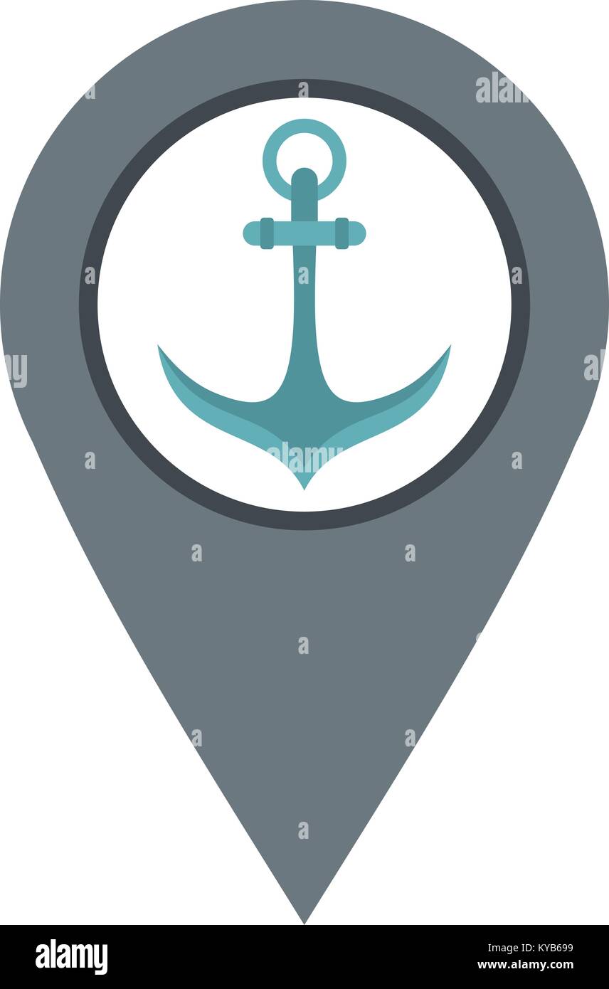 Gray map pointer with anchor symbol icon isolated Stock Vector Image ...