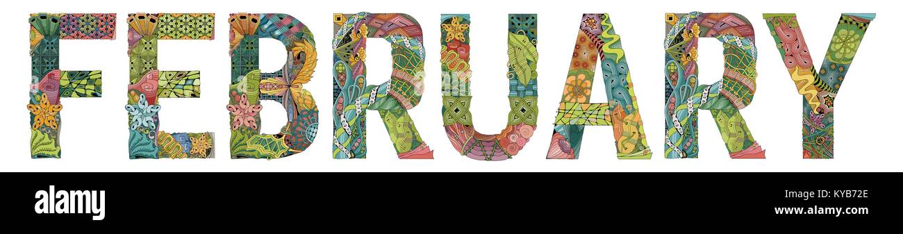 Hand-painted art design. Hand drawn illustration word february for t ...