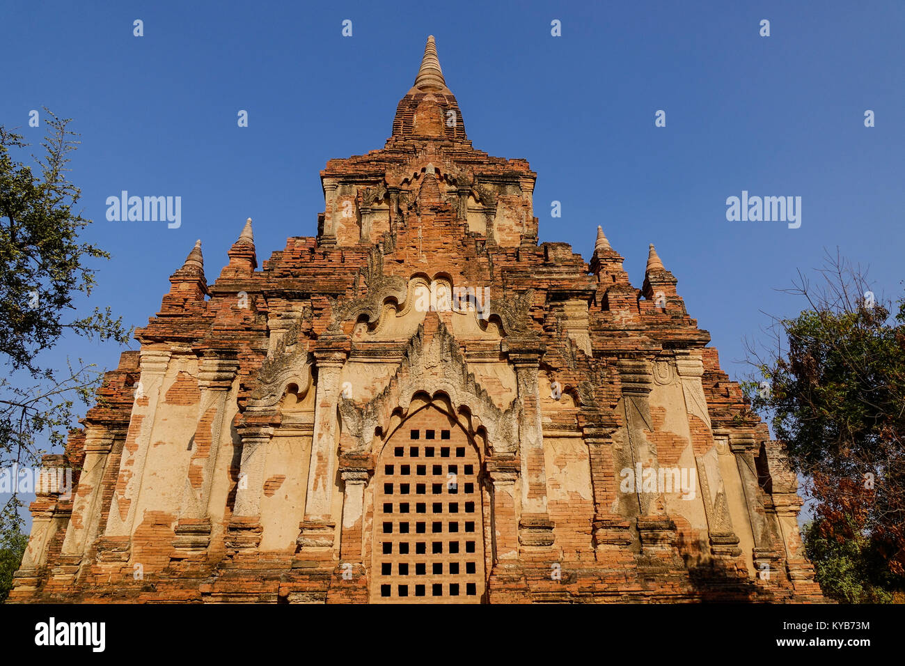 Facade of ancient Buddhist temple in Bagan, Myanmar. Bagan is one of ...