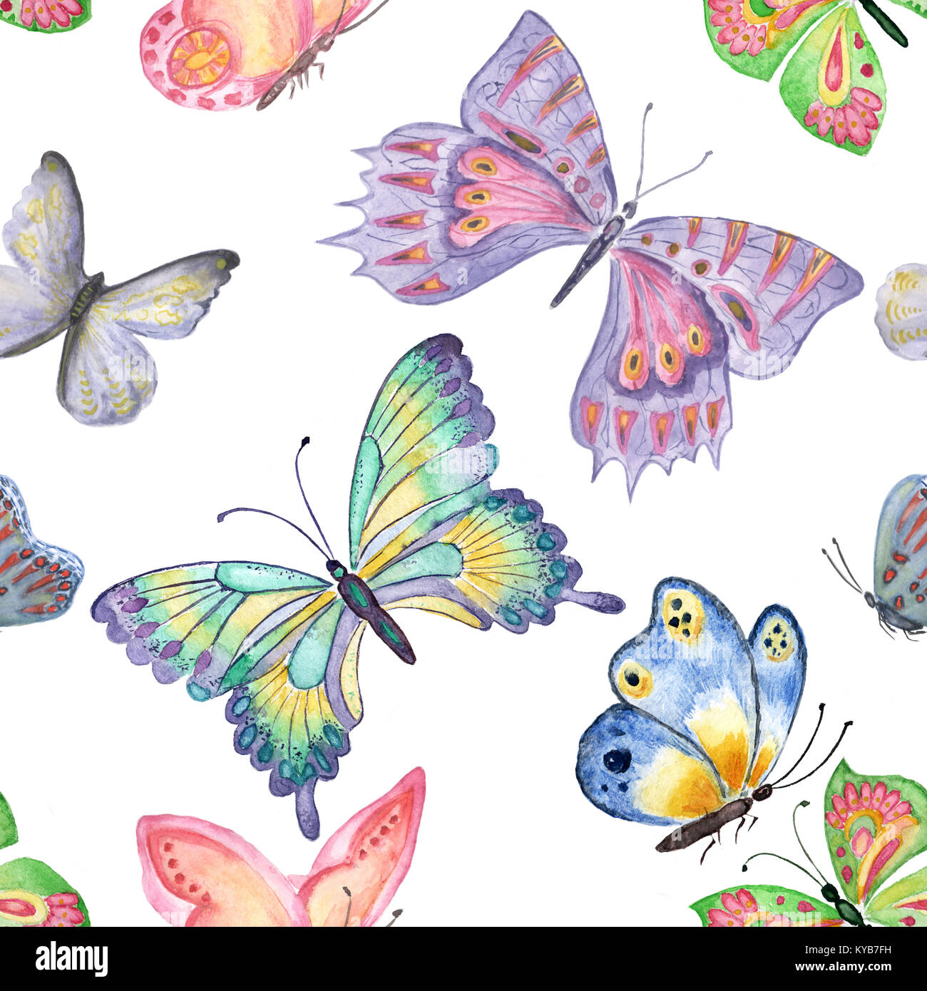 Happy Easter. Butterflies seamless pattern. Watercolor hand drawn ...
