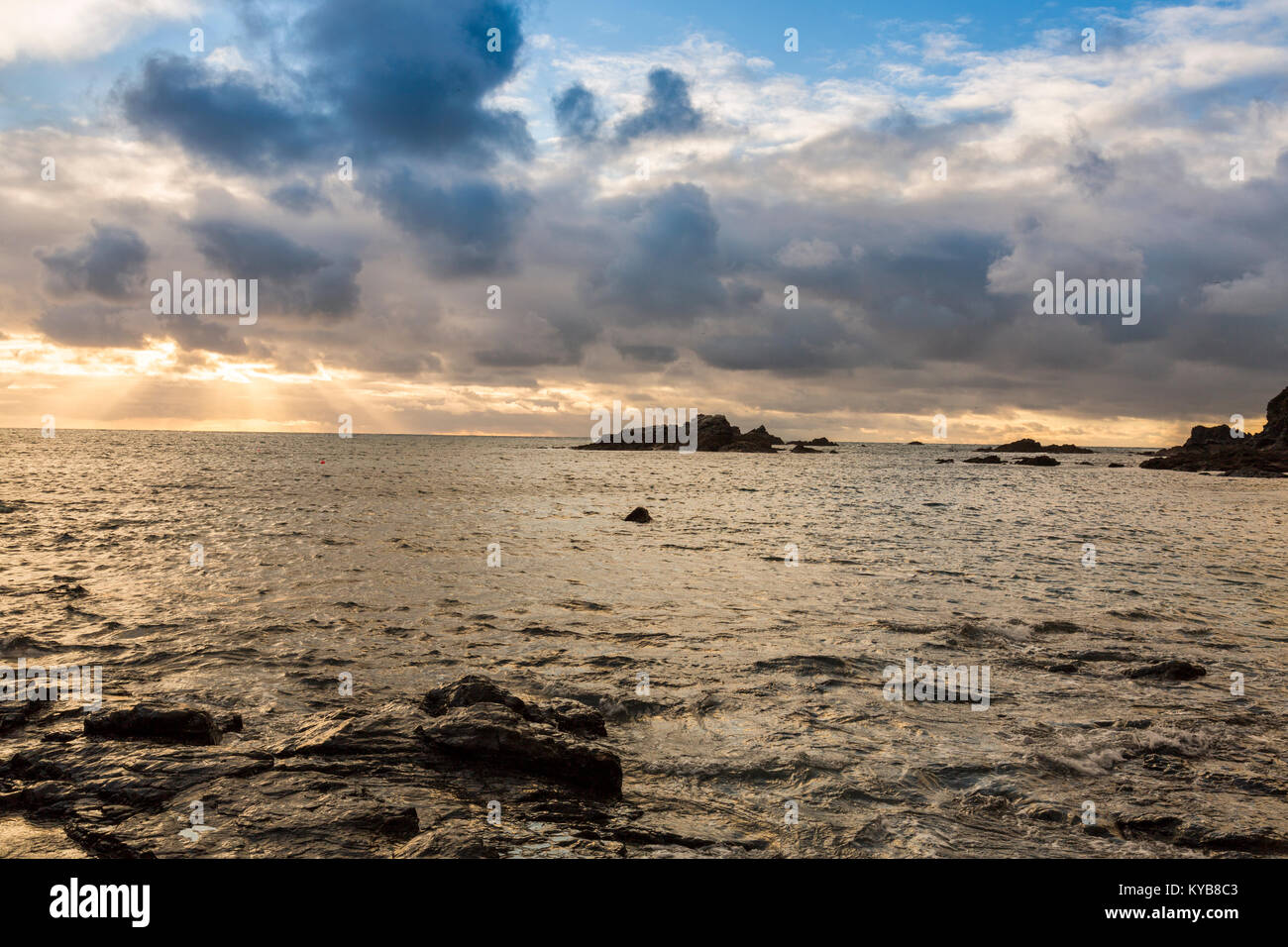 A winter sunset at Lizard Point, the southernmost point on the British ...