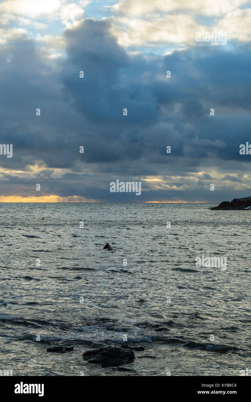 A winter sunset at Lizard Point, the southernmost point on the British ...