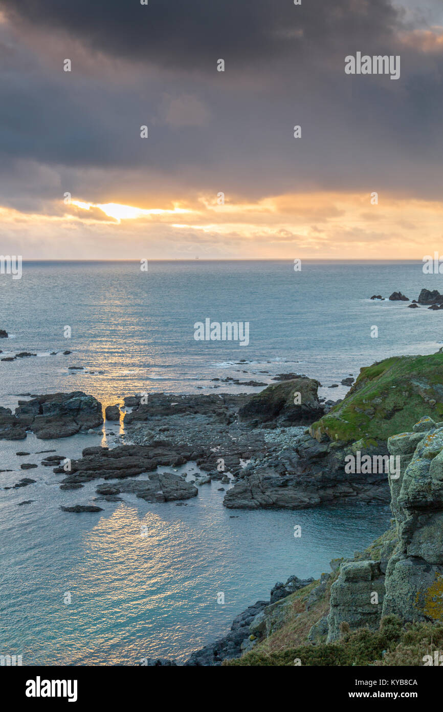 A winter sunset at Lizard Point, the southernmost point on the British ...