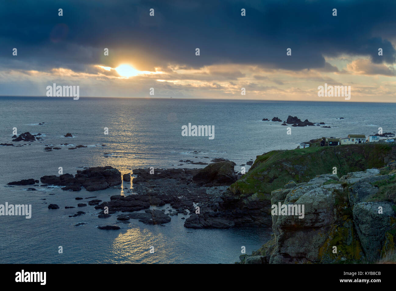 A winter sunset at Lizard Point, the southernmost point on the British ...