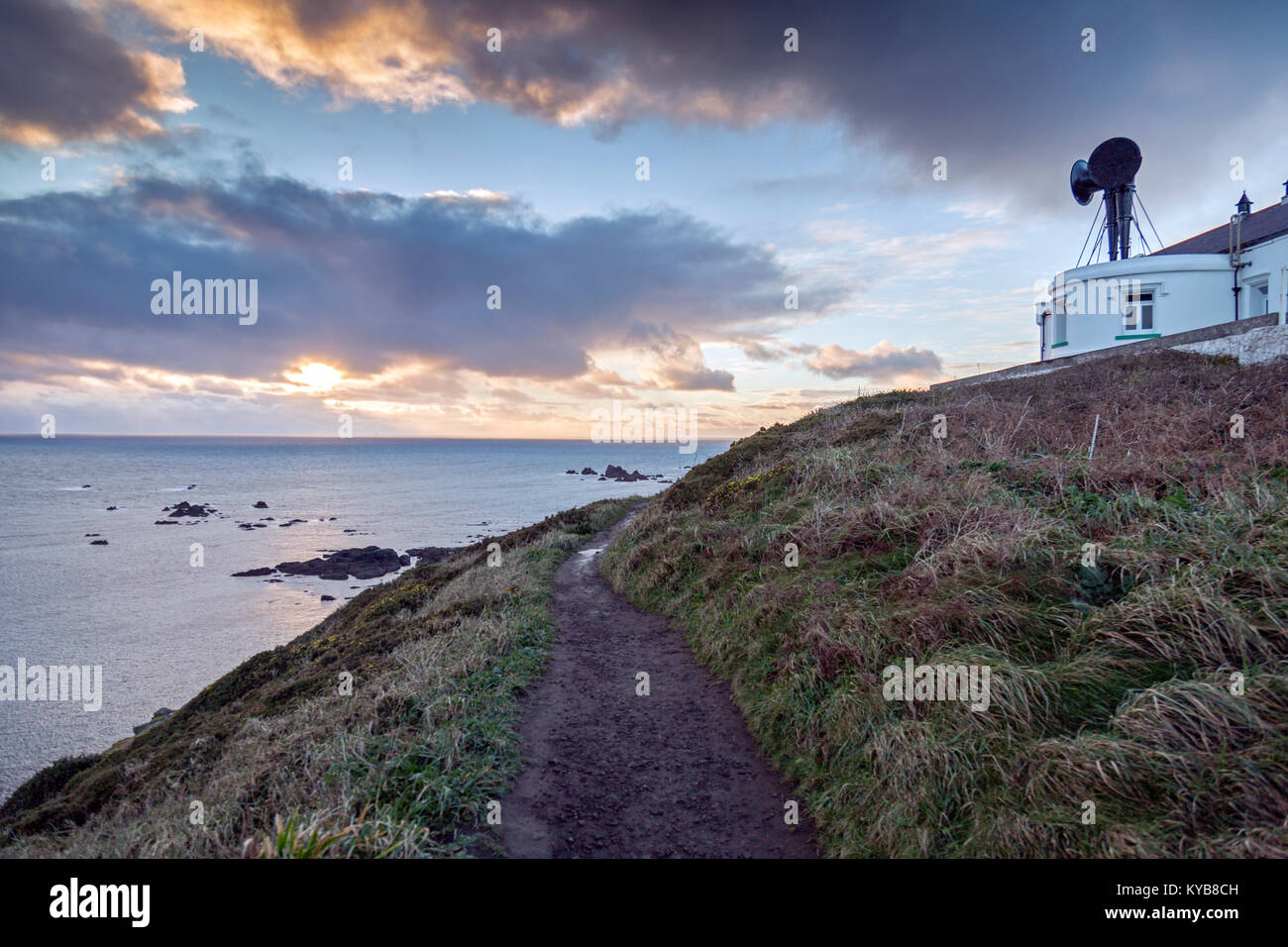 A winter sunset at Lizard Point, the southernmost point on the British ...