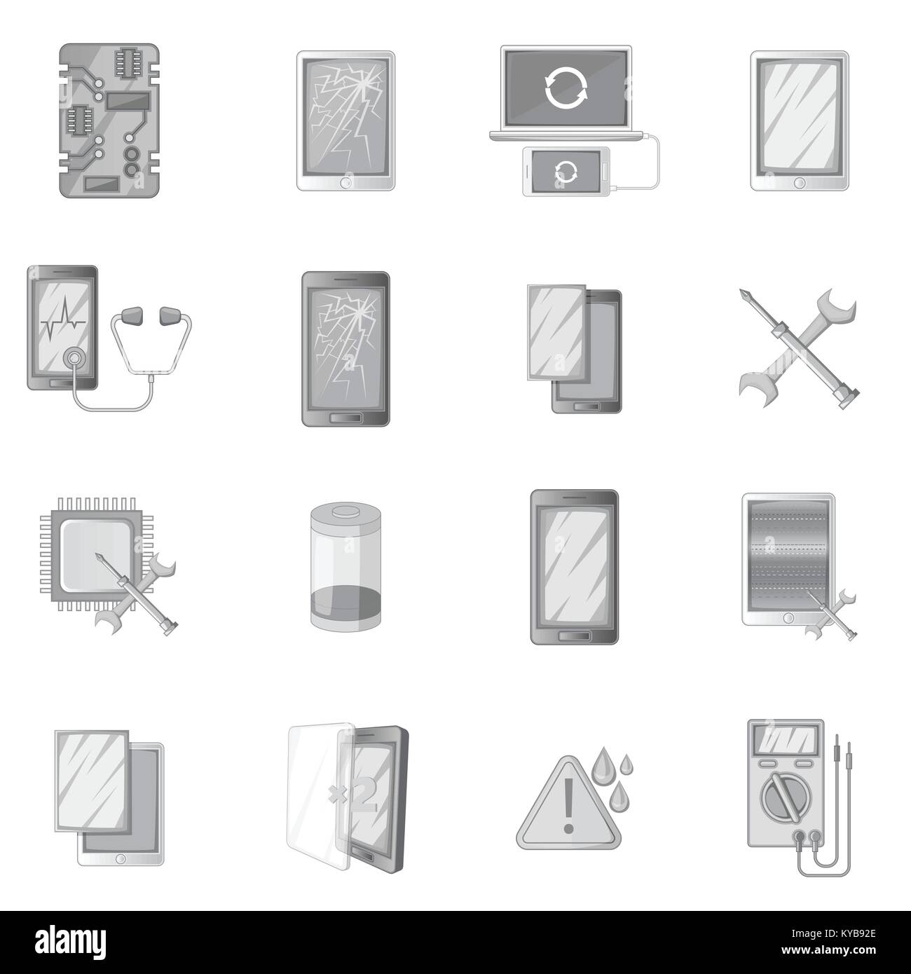 Broken phones fix icons set monochrome Stock Vector Image & Art - Alamy