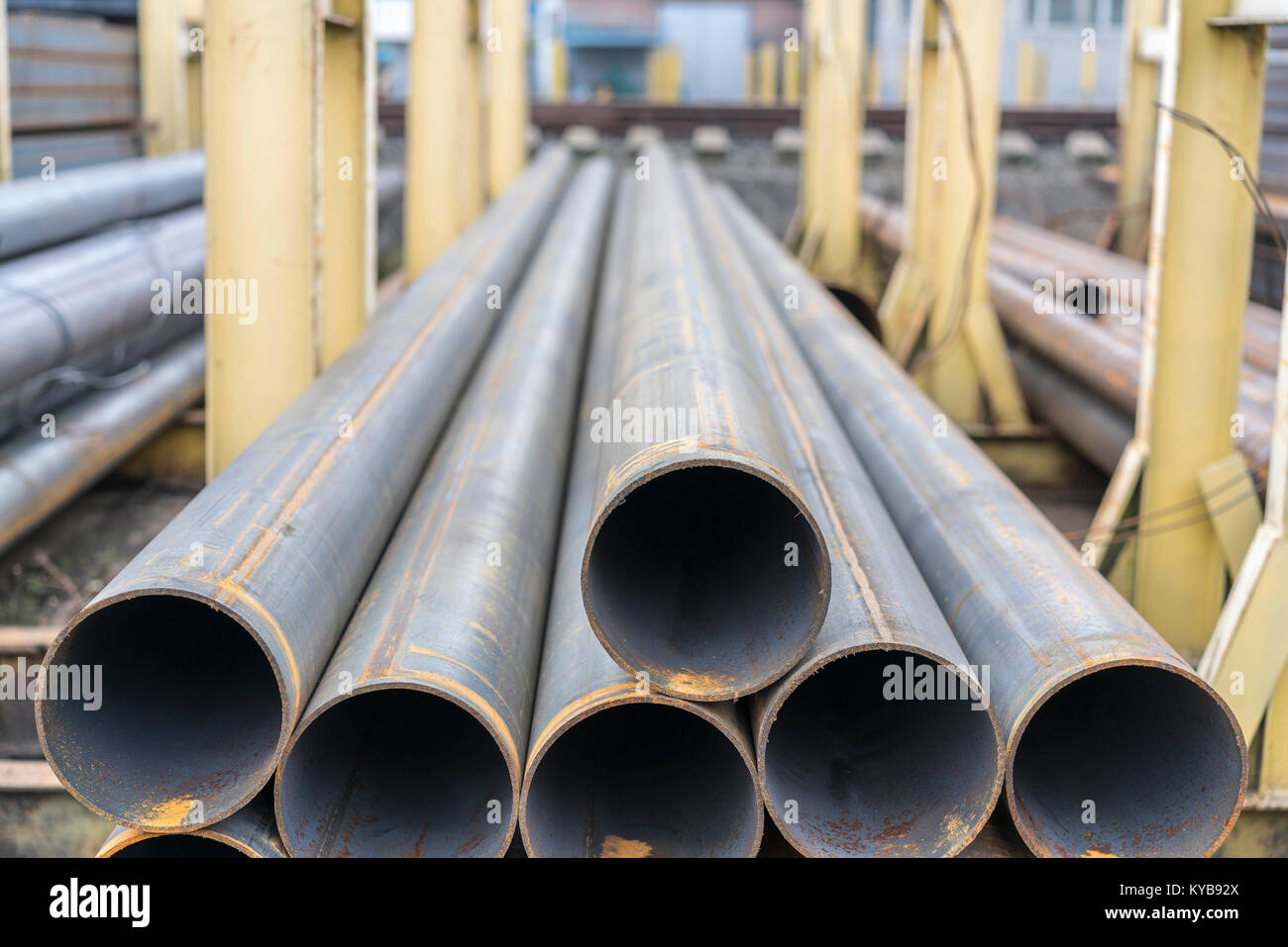 Large metal pipes in the iron store Stock Photo - Alamy